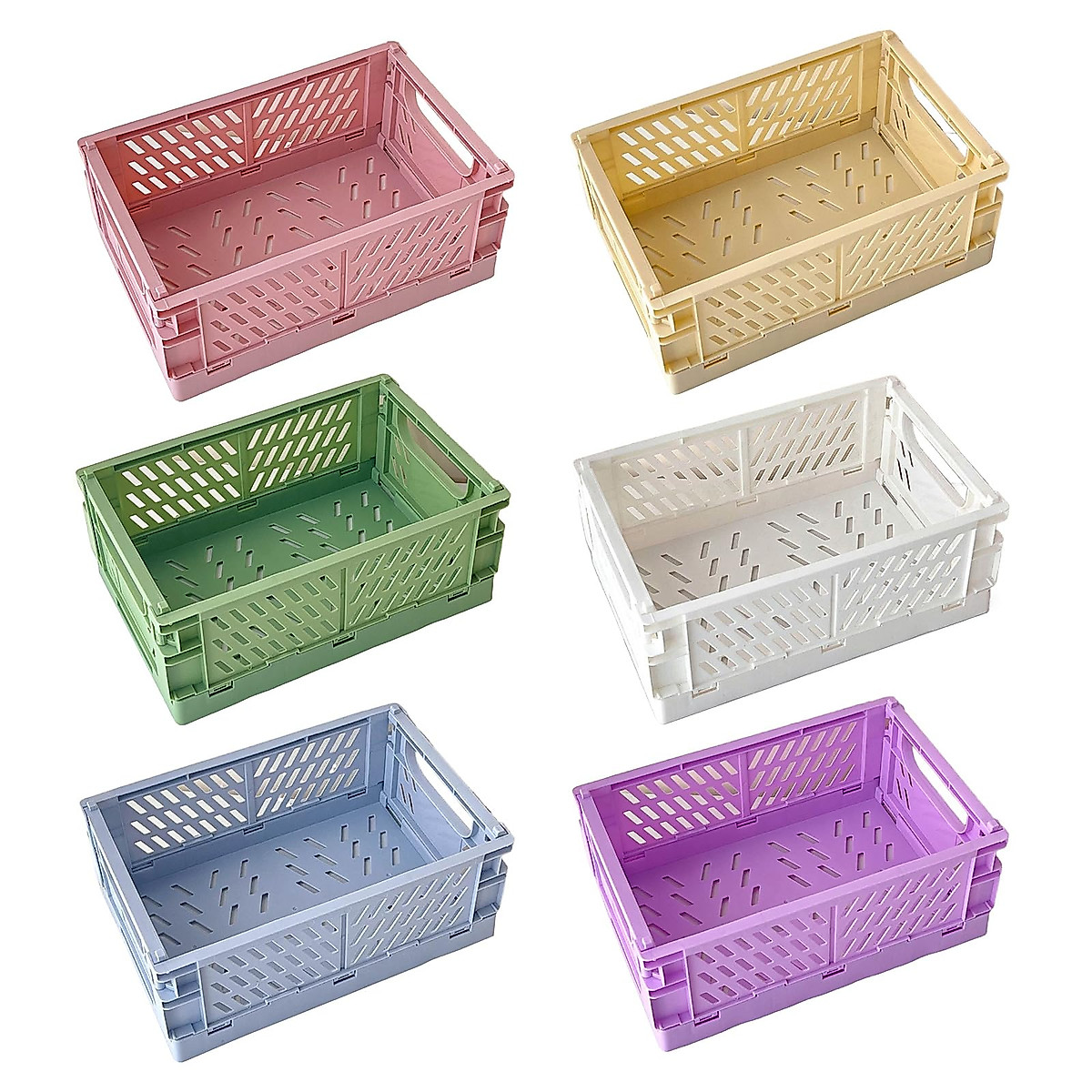 HUIFACAI Plastic Baskets Foldable Desk Crates Storage Box Stackable Table Basket Organizers Office Desktop Drawer Shelf, Small, Blue