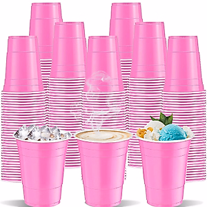 cssopenss 120 pcs 16 oz Pink plastic cups Pink plastic Disposable Cups 16 oz pink Party Cups for drinking Tastings served Snacks Barbecues Picnics