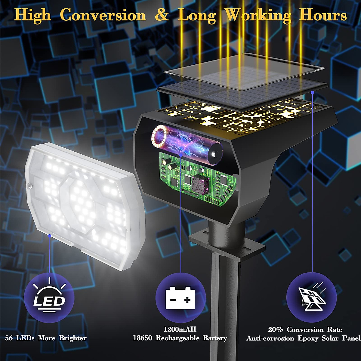 Solar Spot Lights Outdoor, Solar Landscape Spotlights, 56 LED, IP65 Waterproof, 3 Lighting Modes,Solar Lights Outdoor for Garden Yard House Walkway Driveway Porch Patio Tree [Cool White 4 Pack]