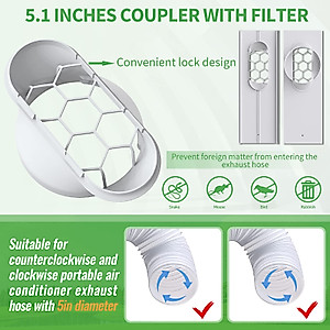 Portable Air Conditioner Window Seal Kit with Coupler for 5-5.1" Exhaust Hose, AC Window Kit with Vent Screen for Sliding Window, Adjustable 17"- 62" Sealing Panels, NOT Applicable for 5.9" Hose