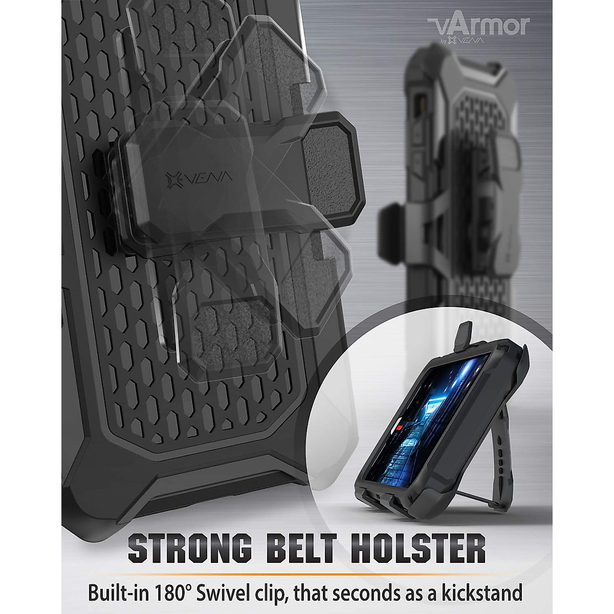 Vena vArmor Rugged Case Compatible with Apple iPhone XR (6.1"-inch), (Military Grade Drop Protection) Heavy Duty Holster Belt Clip Cover with Kickstand - Space Gray