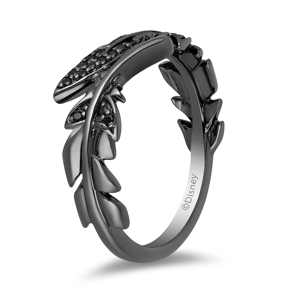 Jewelili Enchanted Disney Fine Jewelry Sterling Silver with Black Rhodium 1/10 Cttw Diamond Maleficent Ring