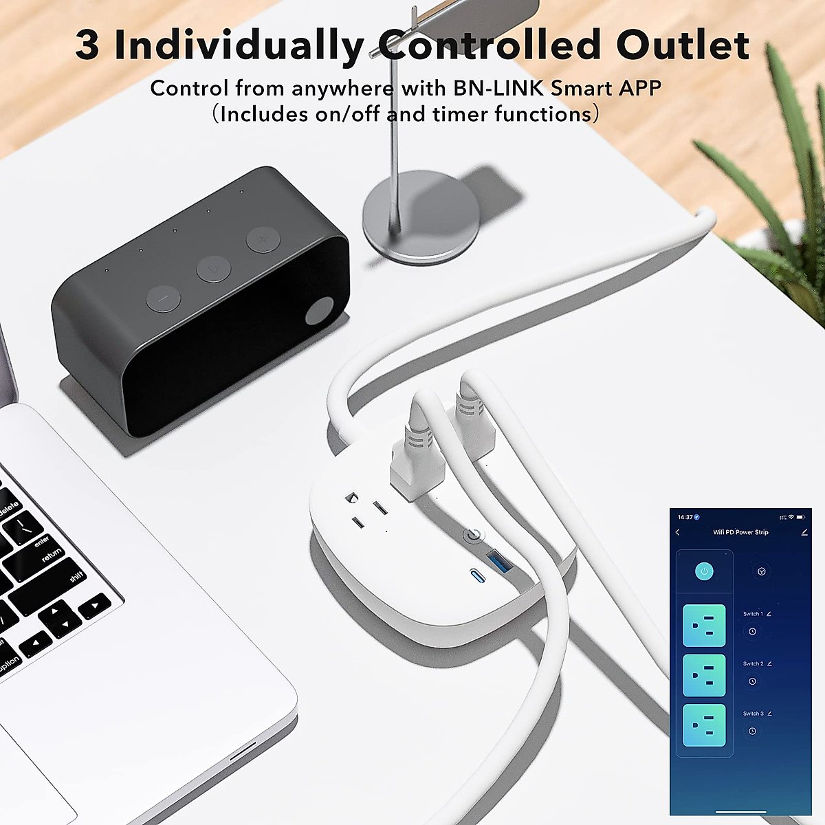 BN-LINK Smart Power Strip with 30W USB C Fast Charger, Individually Controlled Surge Protector Works with Alexa Google Home, Desktop Charging Station with 6 ft Extension Cord, for Home and Office