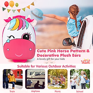 Goplus Kids Luggage, 16’’ Carry on Suitcase with LED Wheels, Waterproof Hard Shell, Lightweight Rolling Luggage for Travel, Birthday Christmas Gifts for Toddlers, Children, Boys, Girls (Pink)