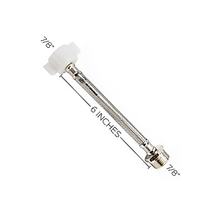 Jet Spargo Toilet Supply Hose Extension Connector - 6 Inches 7/8 Male To 7/8 Female - Flexible Adapter - Stops Leaking Of Bidet Sprayer T Adapter - Can Be Used For Skirted Toilet