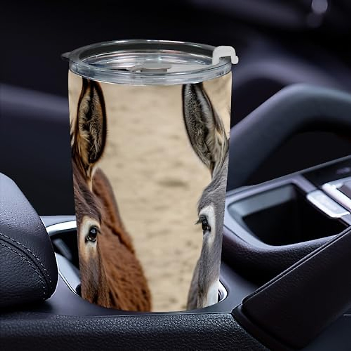 QWEUIOP 20oz Insulated Travel Coffee Mug Two Funny Donkeys Stainless Steel Tumbler with Lid Double Wall Vacuum Coffee Cup For Hot and Cold Drinks13957