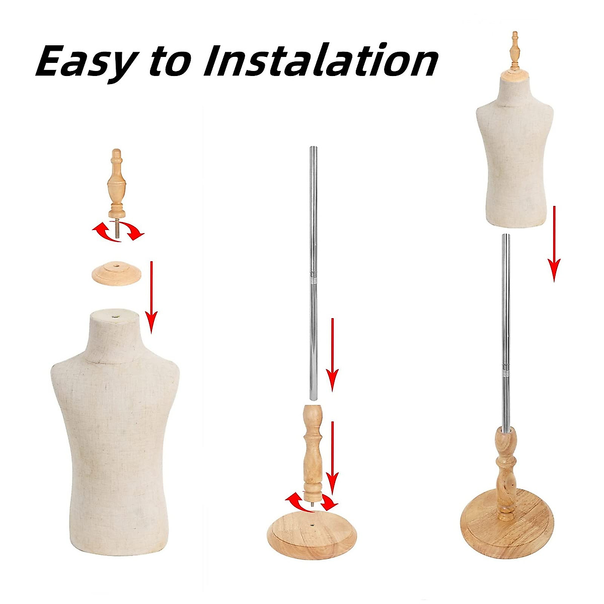 Child Mannequin Dress Form,Kid Dress Form with Wooden Base,Adjustable Girl and boy Dress Form for Apparel Scarf Window Shop Display, 4-5 Years Old