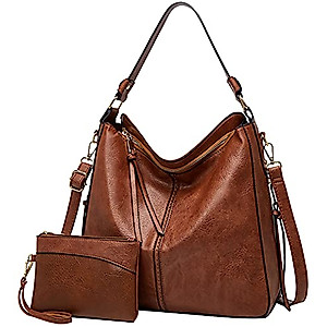 IBLUE Hobo Bags for Women Faux Leather Purses and Handbags Large Hobo Purse with Tassel Shoulder Purse,#D1089 (Brown)
