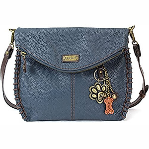 CHALA Charming Crossbody Bag - Flap Top and Metal Key Charm in Navy Blue, Cross-Body or Shoulder Purse (Paw Print Navy)