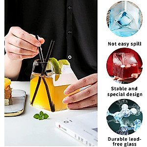 Cocktail Glasses 12oz/360ml Set of 2 Glass Milk Carton Box Creamers Lead-Free Martini Glass Mixing Cups Mini House-shaped Square Container Pitcher for Cocktails Milk Coffee Juice Whiskey Gift
