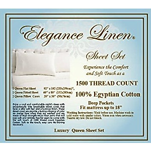 Elegance Linen 1500 Thread Count 3-Line Egyptian Quality Microfiber Luxurious Silky Soft Wrinkle & Fade Resistant 4 pc Sheet Set, Deep Pocket Up to 16" - Queen White