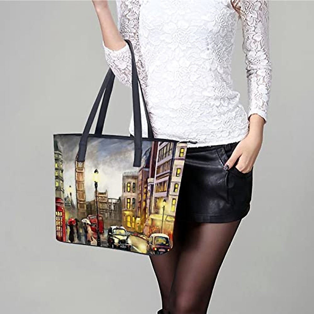Womens Handbag London Street England Landscape Leather Tote Bag Top Handle Satchel Bags For Lady