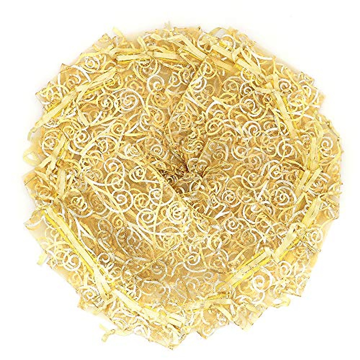 Staruby 100Pcs Gold Organza Bags 3x4 Inches Rattan Printed Organza Gift Bags Mesh Favor Bags Drawstring Jewelry Gift Pouches for Wedding Party Favors Baby Shower Christmas Gifts Candy Bags