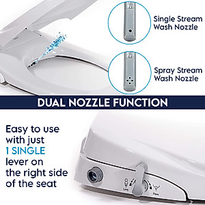 JEP Dual Nozzle Manual Bidet Toilet Seat for Elongated Toilets with Soft Close Seat and Cover | Bidet Seat for Rear & Feminine Cleaning, Easy to Install, Convenient, and Power Free (Elongated Toilet)