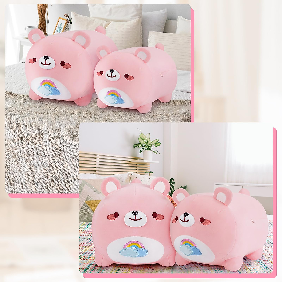 Auspicious beginning Pink Bear Plush Pillows-16'' Bear Plush Rainbow Bear Plushie, Cute Bear Anime Plush Stuffed Animals, Panda Plushies, Gifts for Girlfriend, Gifts Birthday Gifts for Kid
