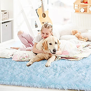 Comeet Super Soft Bedroom Rug Fluffy Carpets, 4 x 6 Feet, Light Blue Shaggy Area Rug for Living Room Bedroom Baby Room, Non-Slip Indoor Room Carpet for Kids Boys Girls Teen Nursery Dorm Home Decor