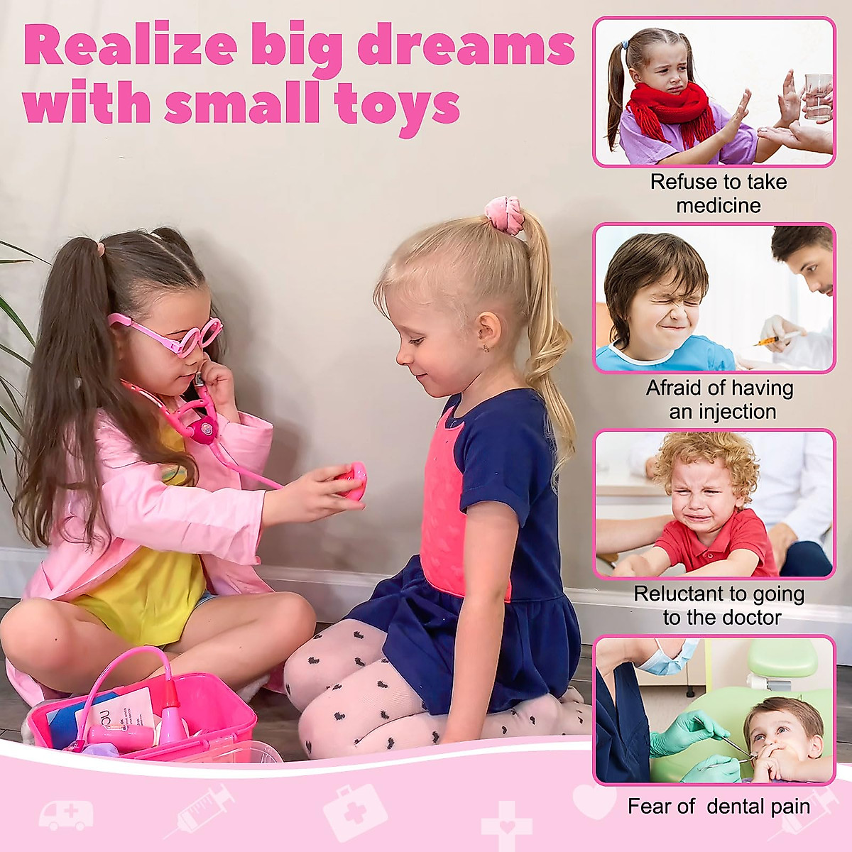 Liberry Doctor Kit for Toddlers 3 4 5 Years Old, Kids Doctor Play Set for Girls Boys Toy, Pretend Play Medical Kit with Stethoscope & Costume for Christmas Birthday Gift Pink