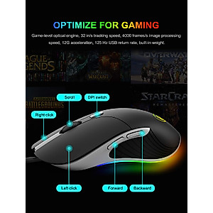 KKUYI RGB Gaming Mouse Wired, USB Computer Gaming Mice with Chroma RGB Lighting/6 DPI Levels/6 Buttons, RGB Gamer Desktop Laptop PC Gaming Mouse with 6ft Cable for Windows Xbox PS4 (Black-01)