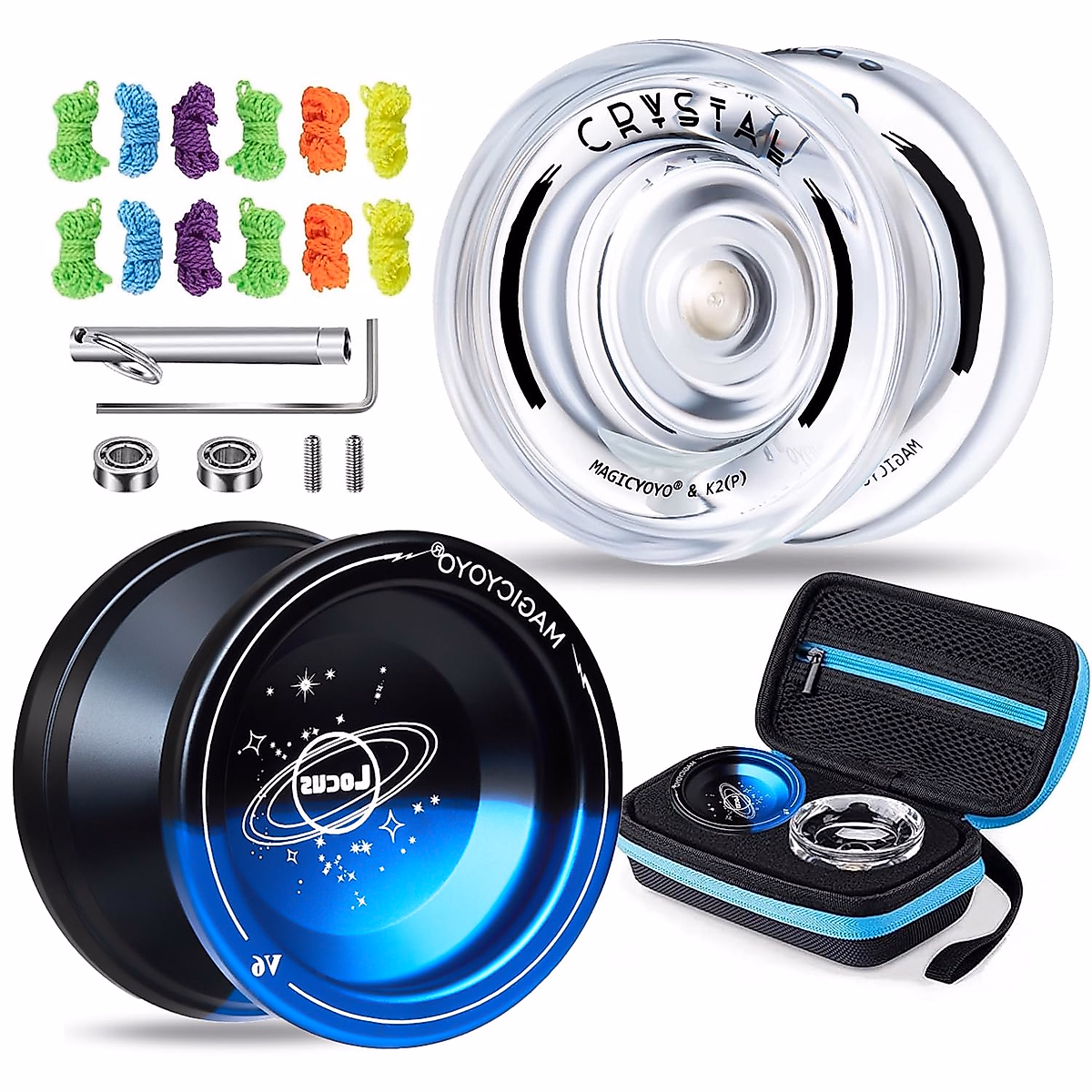 MAGICYOYO Pack of 2 Responsive Yoyos for Kids Beginners, K2 & V6 Dual Purpose Yoyos, Replacement Unresponsive Bearings Kit for Advanced Players + 12 Yoyo Strings +Storage Bag-2 Hole