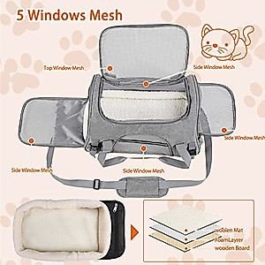 Pet Carrier,Cat Carrier Bag Airline Approved Dog Carriers for Small Dogs,Medium,Small Cats,Travel Carrier Comfort Portable Pet Bag for Cats with Harness,Nail Clippers,Hair Removal Brush,Foldable Bowl