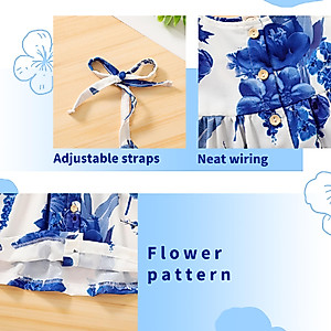 YOUNGER TREE 1-5T Toddler Kids Girls Summer Dress Sling Blue Floral Casual Dress Pattern Girls Party Dress Sleeveless (3-4T, Blue Flora Strap Dress, 3_Years)