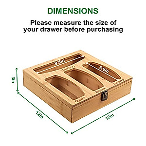 Ziplock Bag Storage Organizer For Drawer, Bamboo Food Storage Bags Dispenser For Kitchen Pantry, Baggie holder With Openable Top Lids Compatible With Gallon, Quart, Snack & Sandwich Variety Size Bags