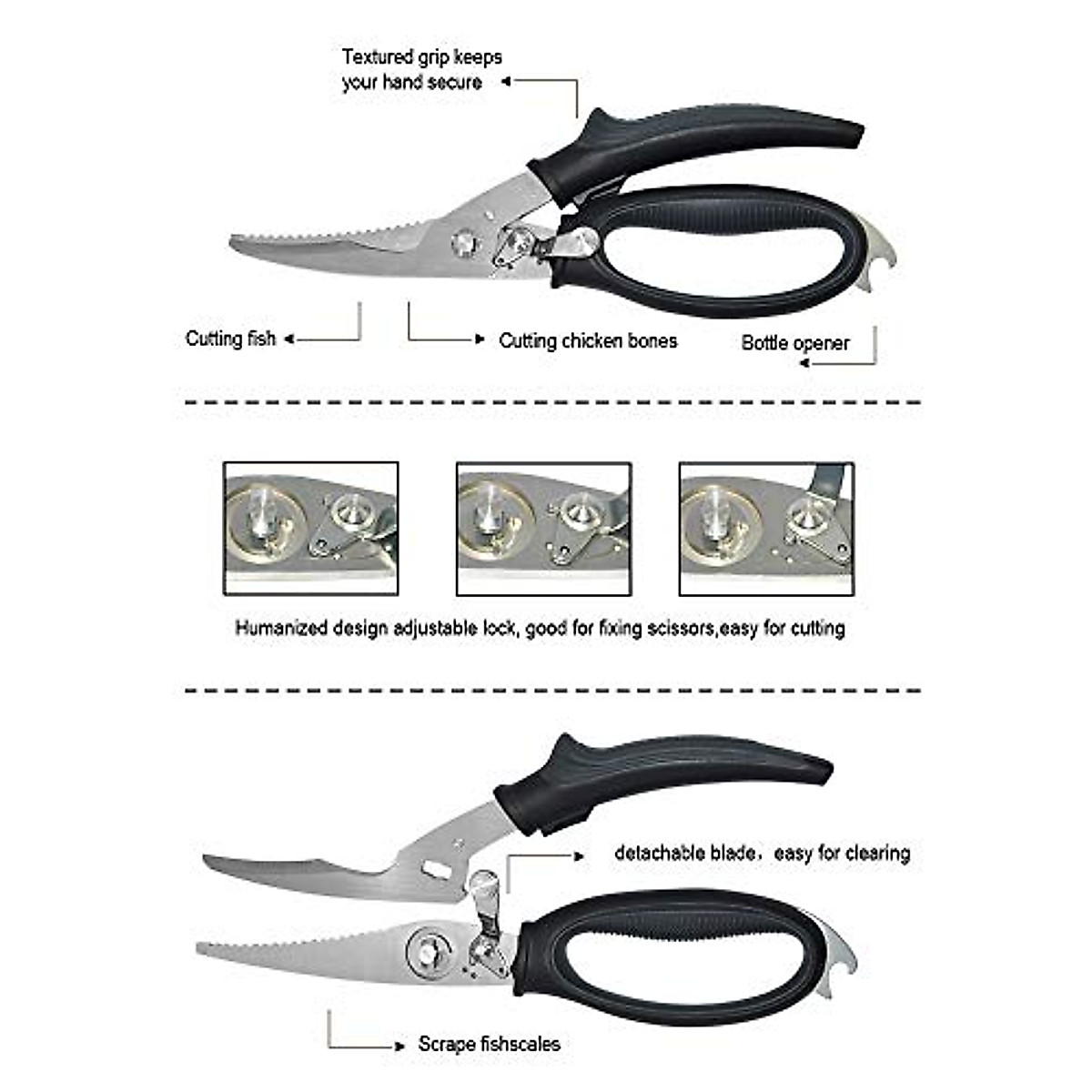 Poultry Shears - Heavy Duty Kitchen Scissors for Cutting Chicken, Poultry, Game, Bone, Meat - Chopping Food - Spring Loaded