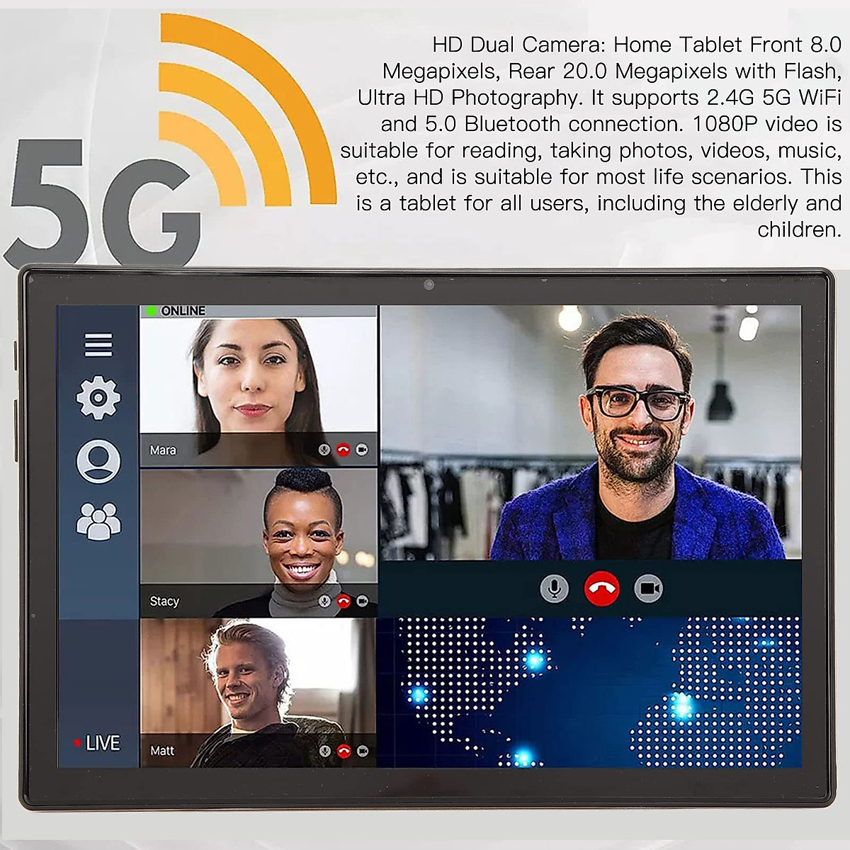 HD Tablet, 10in 1920x1200 IPS Gold Tablet 4G Calling 2.4G 5G Dual Band WiFi 6GB 128GB Tablet Built 8800mAh Large Capacity Battery PC 100 to 240V