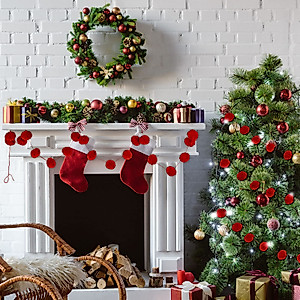 Tatuo 79 Inch Pom Pom Garland Christmas Hanging Garland Felt Ball Garland 48 Balls 2.4 Inch Christmas Tree Decoration for Wall Room Festival Wedding Birthday Xmas Party Decorations (Red)