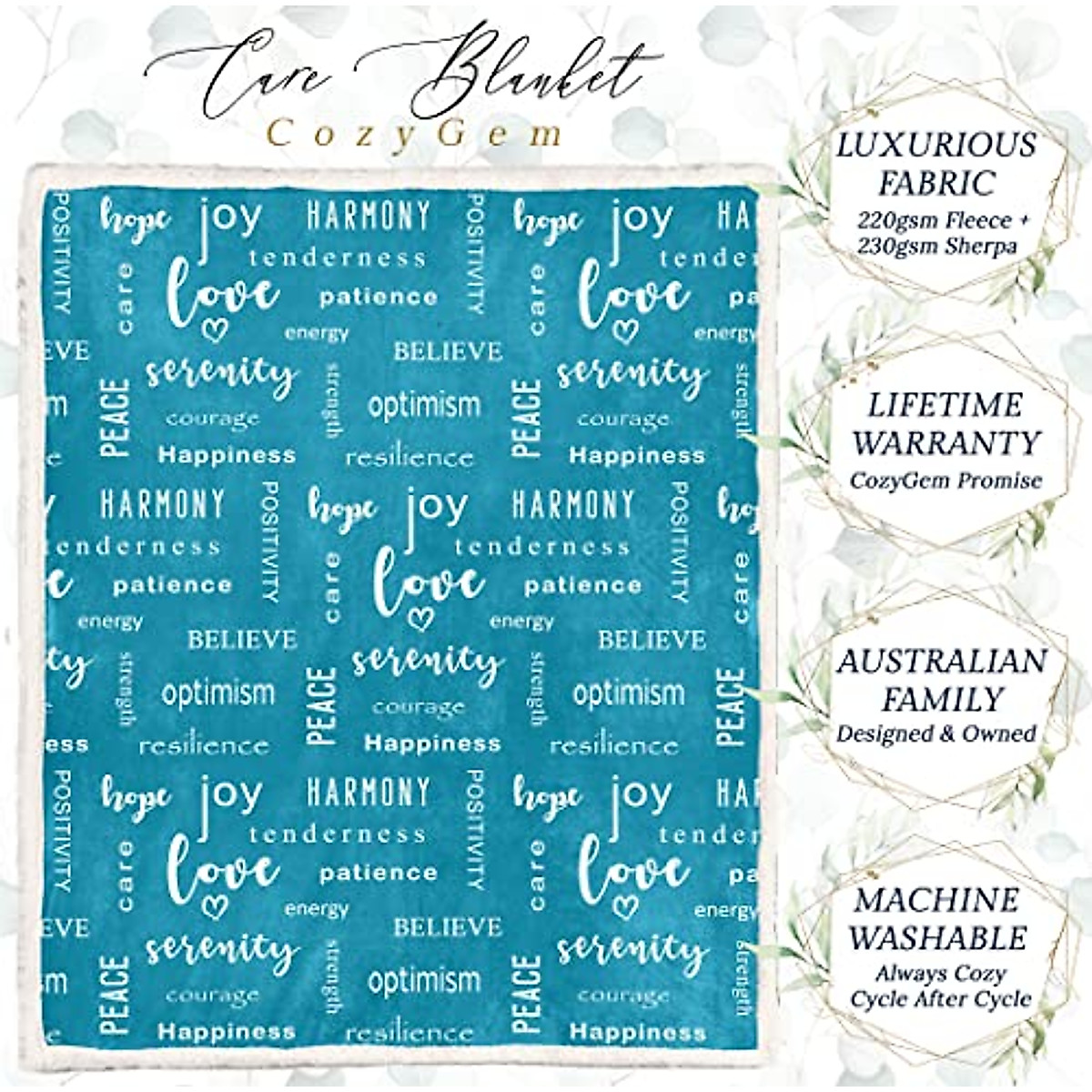 Get Well Soon Gifts for Women Men Throw Blanket, Inspirational Gift Blankets for Women, Sympathy Gifts Care Hug Healing Blanket, Calm Comfort Blanket Gifts, Thinking of You Gift for Women - Teal