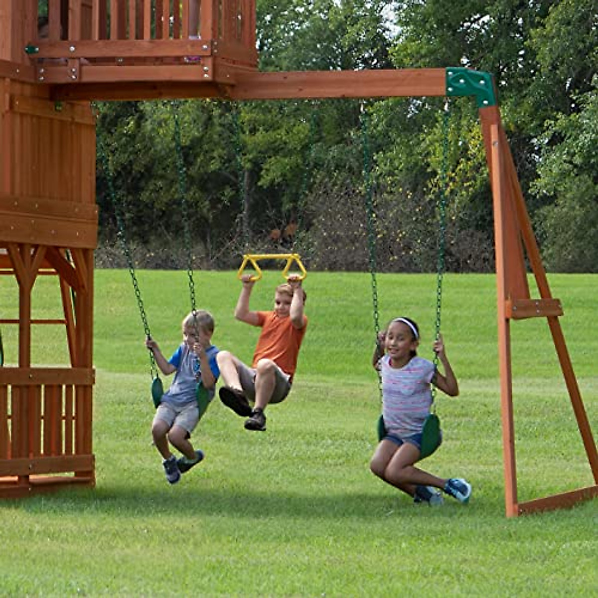 Backyard Discovery, Skyfort II Playground Cedar Wood Swing Set with Playhouse Fort, Sandbox, Picnic Table, Slide, Monkey Bars, Swings, Rock Climber, Outdoor Playset for kids Age 3-10 years