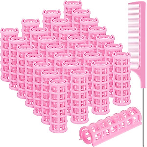 Syhood 28 Pieces Hair Roller, 0.6 Inch/ 1.5 cm Small Size Plastic Hair Rollers with Steel Pintail Comb for Short Hair Long Hair Styling Tools (Pink)