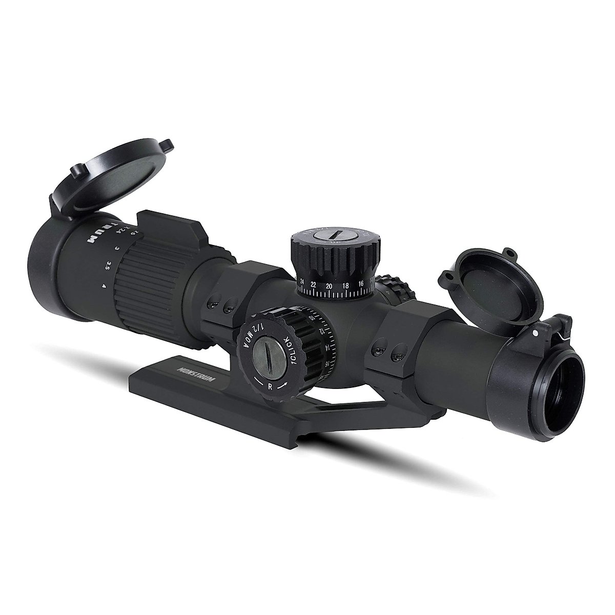 Monstrum G3 1-4x24 First Focal Plane FFP Rifle Scope | ZR305 H-Series Offset Scope Mount | Bundle