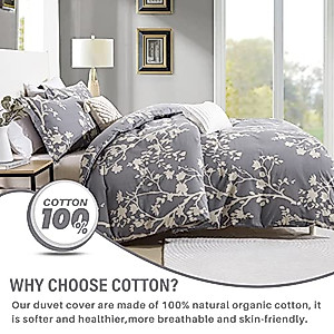 CozyQQ Cotton Duvet Cover Queen - 100% Cotton 400TC Soft Brown Spring Queen Duvet Cover Set, 3 Pieces Floral Duvet Cover with Zipper Closure, 1 Duvet Cover & 2 Pillow Shams (90x90, No Comforter)