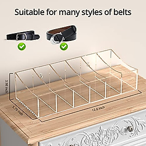 KDSKSC Belt Organizer, Acrylic Belt Storage Holder for The Closet and Drawer, 6 Compartments Belt Container Clear Display Case for Tie and Bow Tie