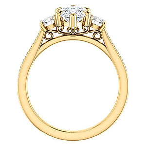 Three-Stone Handmade Engagement Ring 2 CT Marquise Cut Moissanite Solitaire Wedding Ring for Women Propose Gifts Her (14K Solid Yellow Gold)