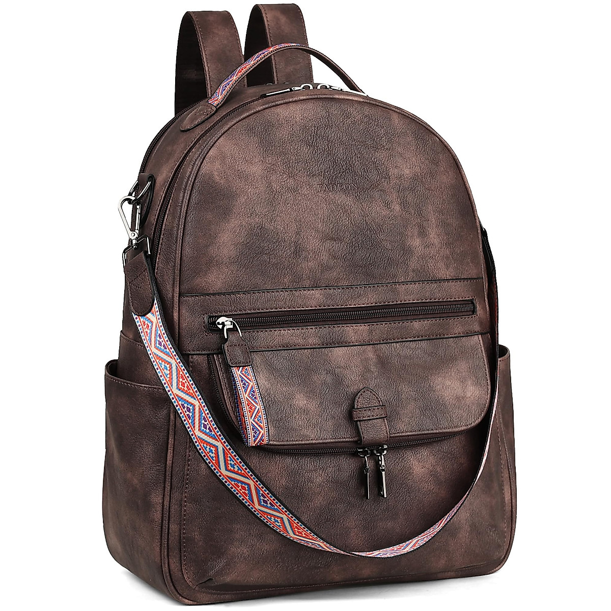 FADEON Leather Laptop Backpack for Women PU Computer Backpack, Designer Travel Back Pack Purse with Laptop Compartment Coffee