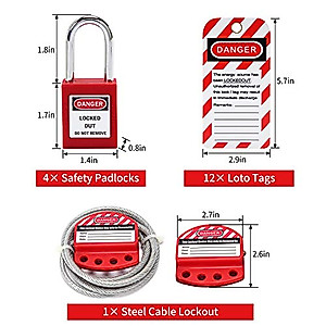 Lockout Tagout Kit - Lockout Set Safety Padlocks Lockout Hasp Breaker Lockout Ball Valve Lockout Steel Cable Lockout Plug Loto Valve Lockout Loto Tags Lock Out Tag Out