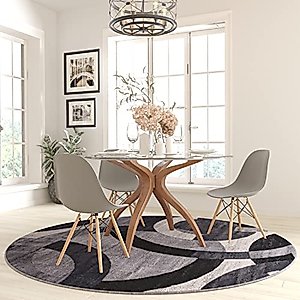 Masada Masada Rugs, Thatcher Collection Accent Rug with Interlocking Circle Pattern in Black/Grey with Olefin Facing and Natural Jute Backing - 8'x8' Round
