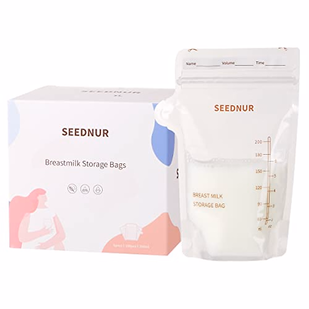 SEEDNUR Breastmilk Storage Bags Breast Pump Bag Breastmilk Storage Container 7 OZ Nursing Bags Breastfeeding Essentials 100 Count(Mom)