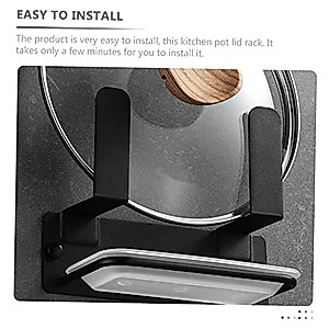 Cabilock 1 Set Wall Mounted Pot Lid Rack Stainless Steel Sheet Pans Stainless Steel Cutting Board Wall Bracket Hanging Pot Rack Hanger Pot Lid Stand Cabinet Door Lid Organizer Pp Black Tray