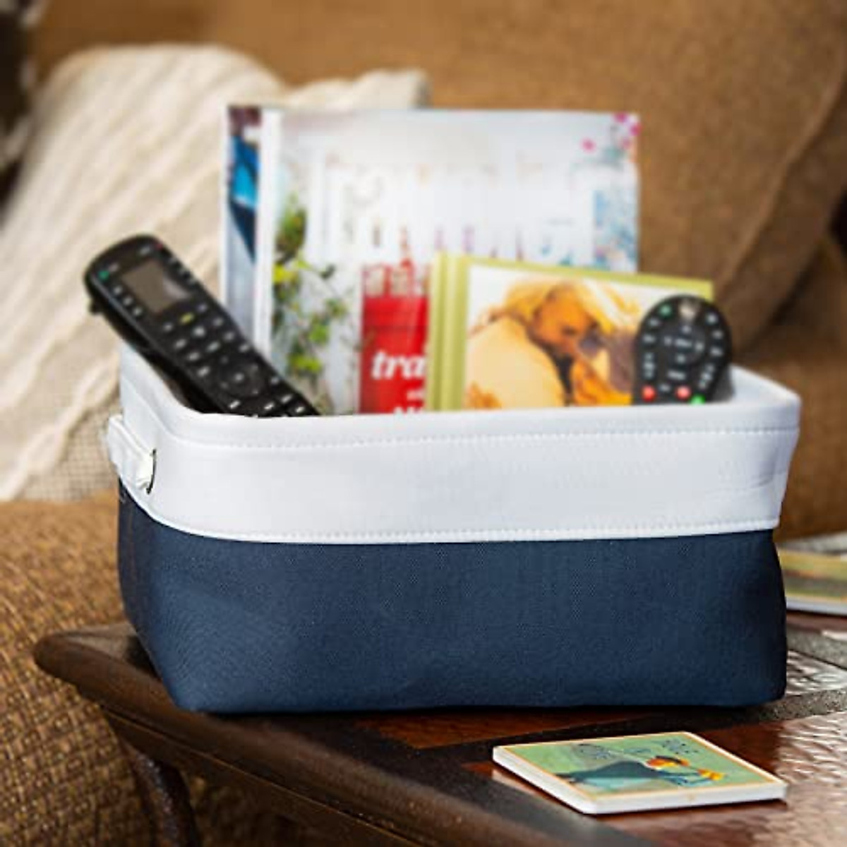 Canvas Storage Basket Organizer, Small | Fabric Rectangular Basket with Handles for Toys, Linen Closet, Clothes | Ideal Cube Storage Bin for Shelves, Black