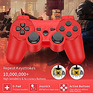 Wireless Controller, 2 Pack Rechargeable Game Controller, Dual Vibration 6-axis Joysticks Gamepad Compatible for 3 Series Console Game, with Charger Cable(BL&RD)