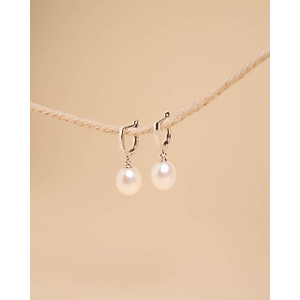 Women Pearl Earrings, Fresh Water Cultured Pearls Drop Shape 10,5-11 mm White, Lavender, Peach and treated Grey and Black colours by Secret & You | Sterling Silver 925