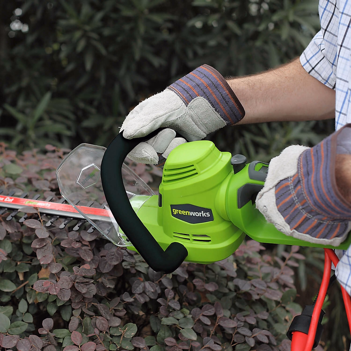 Greenworks 4 Amp 22" Corded Electric Dual-Action Hedge Trimmer & 10 Amp 18-Inch Corded String Trimmer (Attachment Capable), 21142