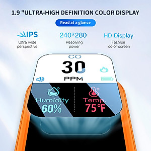 CEKKIENA [3-in-1] Carbon Monoxide Detector Portable Mini Air Quality Monitor with Lanyard Alarm CO Gas Meter Temperature Humidity Sensor Built-in 1000mAh Battery, Indoor/Outdoor (Orange)