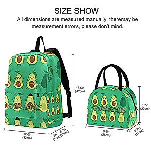 MCHIVER Cute Avocados Personalized School Backpack with Lunch Box Custom Backpack for Boys Girls Casual Bookbags Set for Travel Work Camping