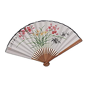 Decoration Folding Fan Handheld Floral Folding Fans Hand Held Fans Paper Bamboo Fans Hand Drawn Floral Pattern Hollowed Hand Fans for Women and Men Elegant Hand Fan Vintage style ( Color : Plum Orchid