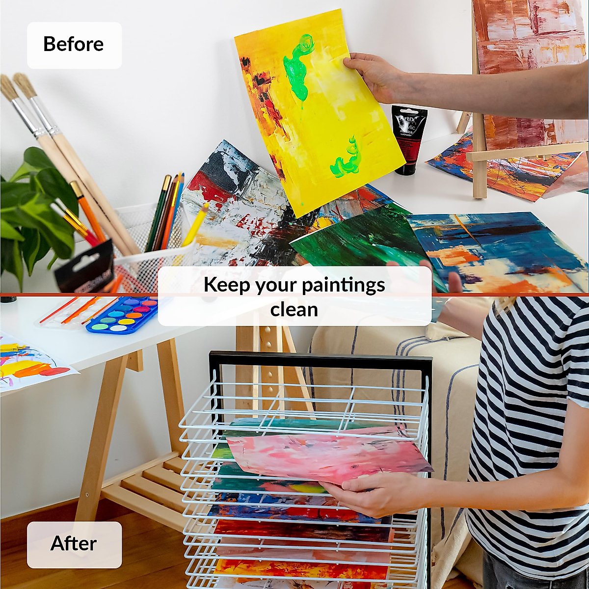ODOXIA Art Drying Rack for Classroom | Functional & Mobile Paint Drying Rack | 19 Removable Shelves | Canvas Rack Art Storage | Painting Drying Rack with Wheels | Stack Rack for Painting, and More