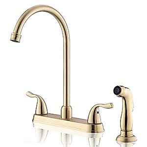 FROPO Gold Kitchen Faucet with Side Sprayer - 2 Handles 8 Inches Centerset Sink Faucets 3 or 4 Hole Kitchen Sink Faucet Commercial Lead-Free Utility Faucet with High Pressure Sprayer